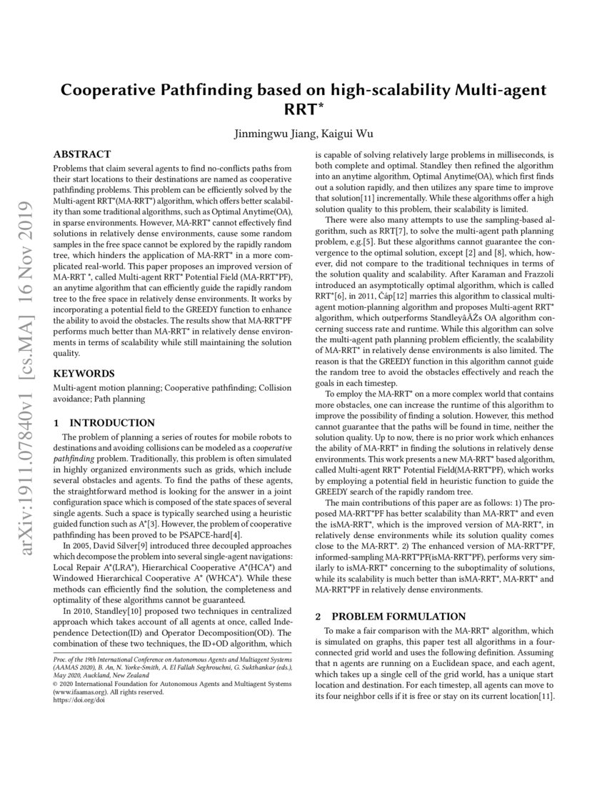 Cooperative Pathfinding Based On High Scalability Multi Agent Rrt Deepai