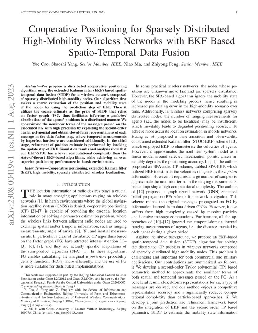 Cooperative Positioning For Sparsely Distributed High Mobility Wireless Networks With Ekf Based 
