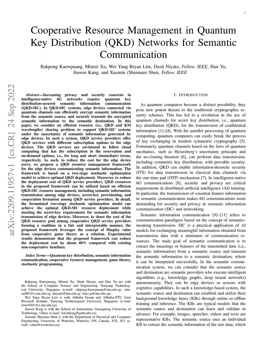 Cooperative Resource Management in Quantum Key Distribution (QKD ...