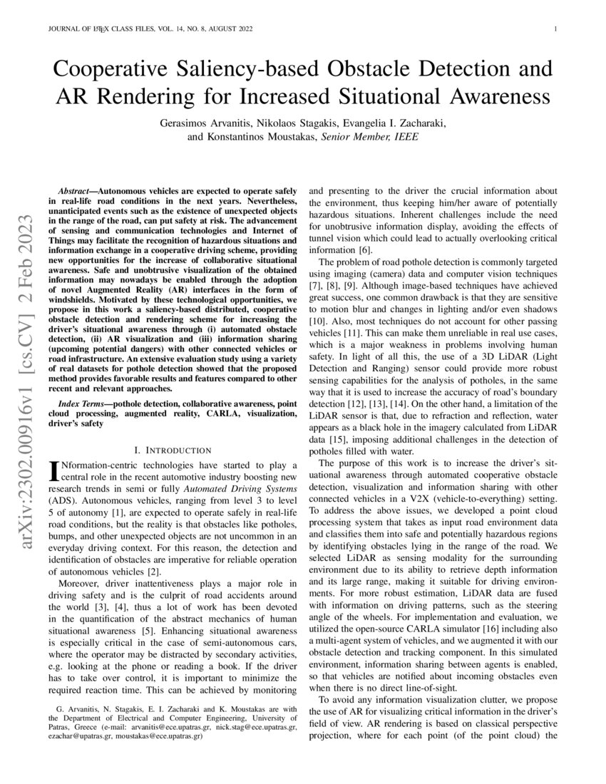 Cooperative Saliency Based Obstacle Detection And Ar Rendering For