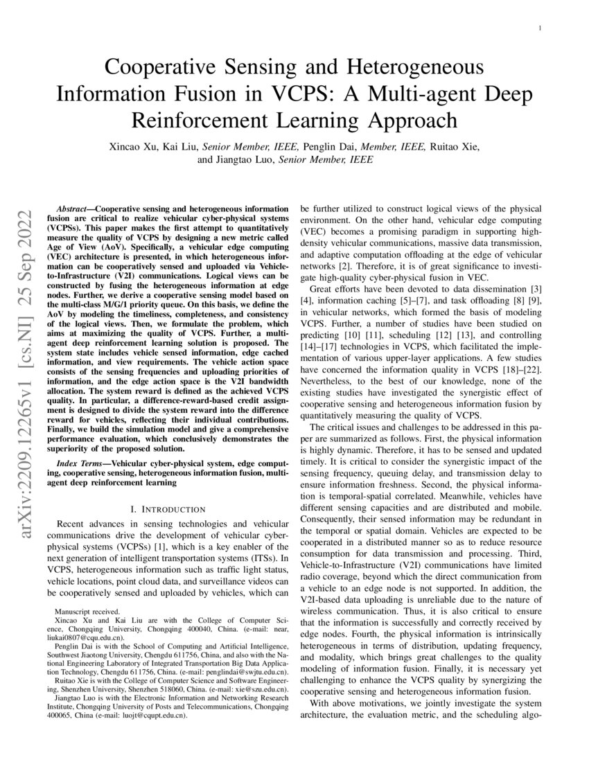 Cooperative Sensing And Heterogeneous Information Fusion In Vcps A Multi Agent Deep