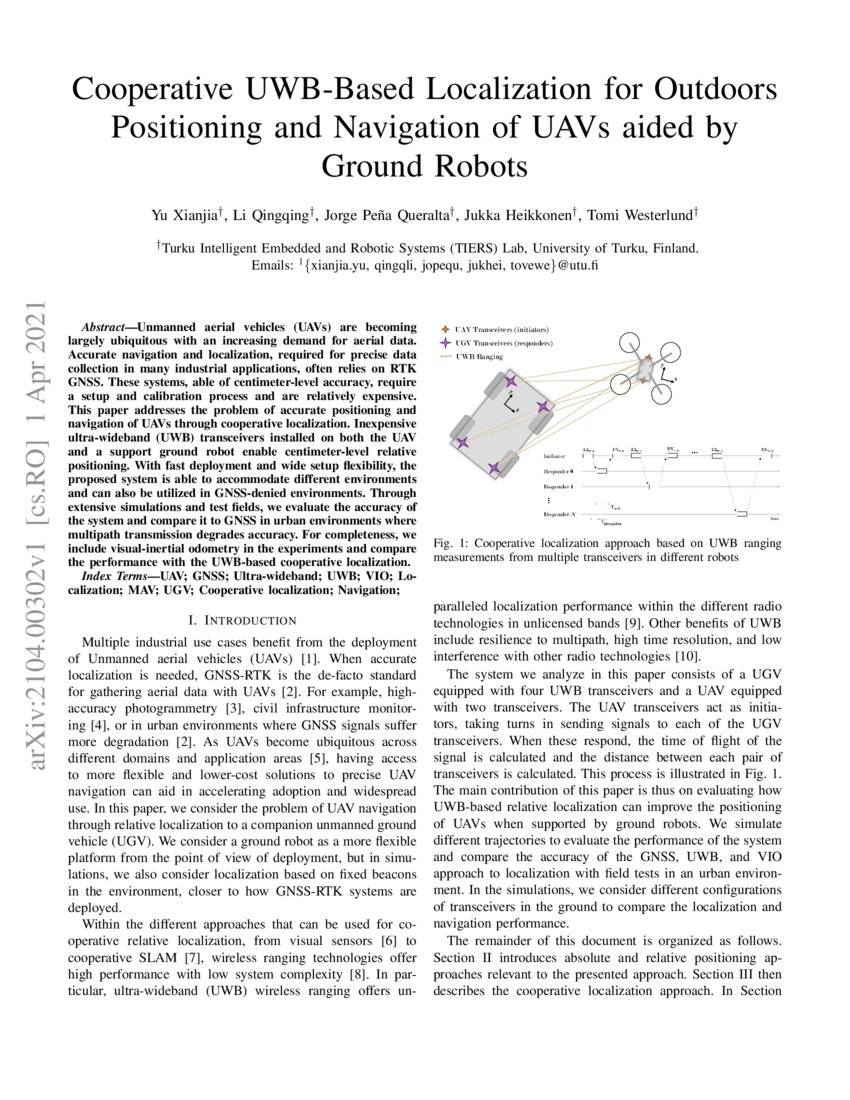 Cooperative UWB-Based Localization for Outdoors Positioning and Navigation of UAVs aided by ...