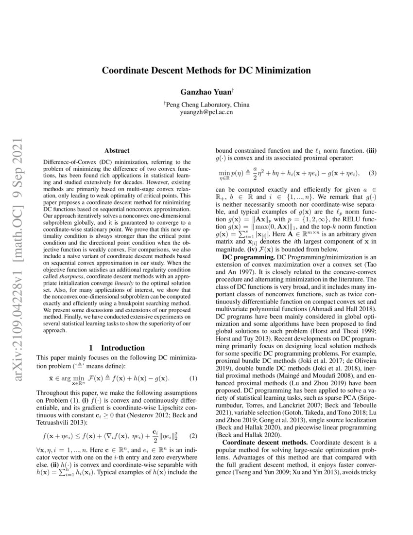 Coordinate Descent Methods For Dc Minimization Deepai