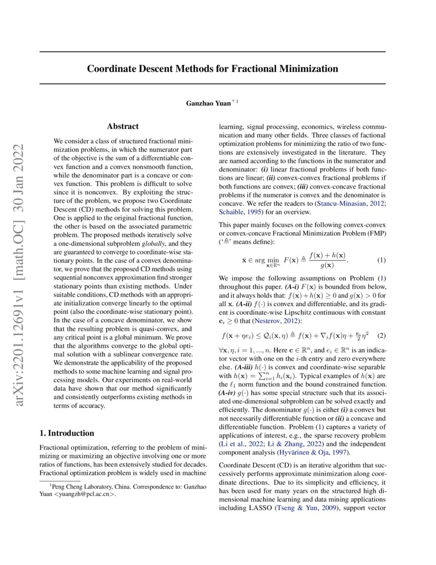 Coordinate Descent Methods For Fractional Minimization Deepai