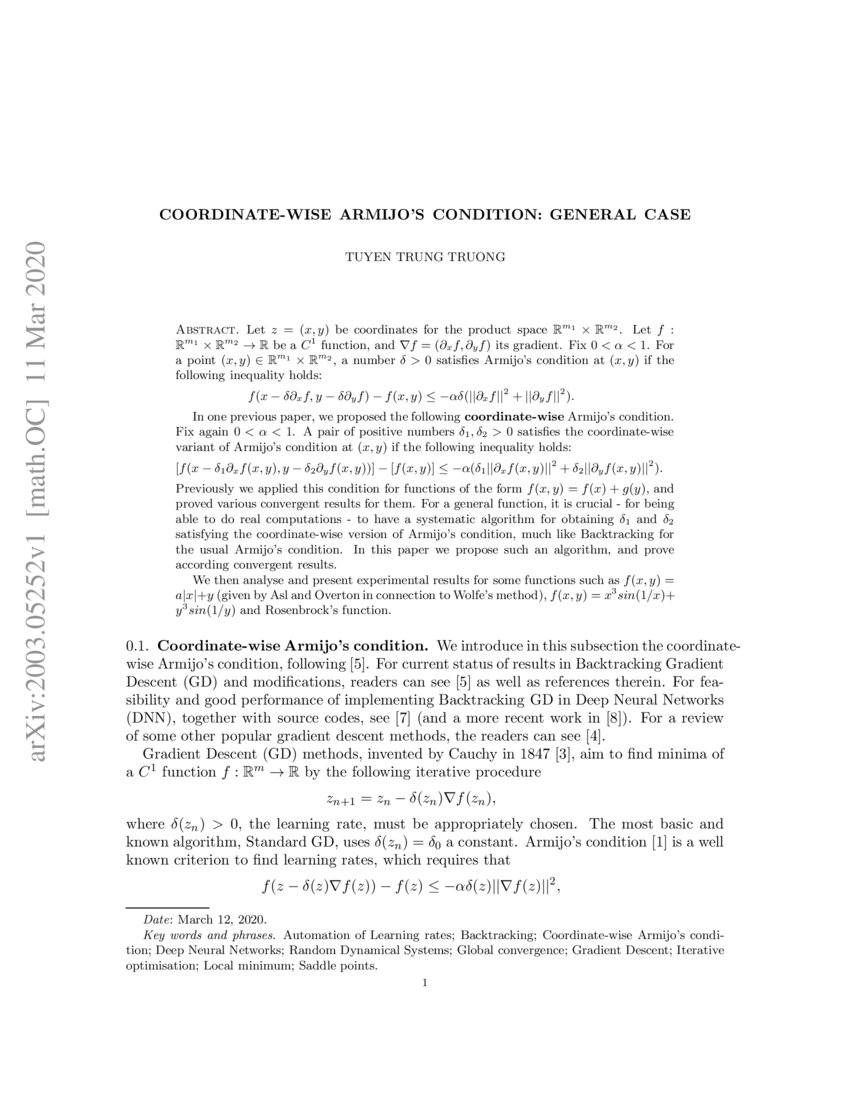 Coordinate Wise Armijo S Condition General Case Deepai