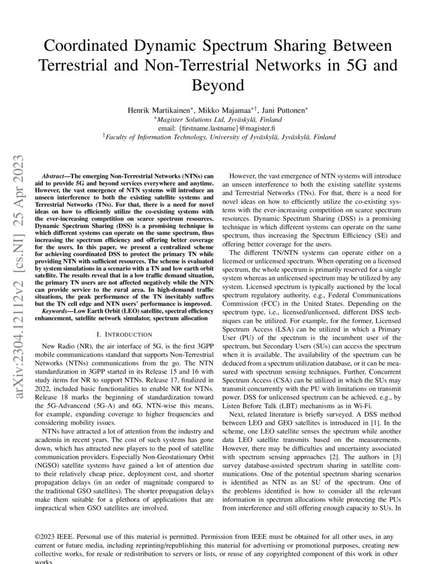 Coordinated Dynamic Spectrum Sharing Between Terrestrial And Non