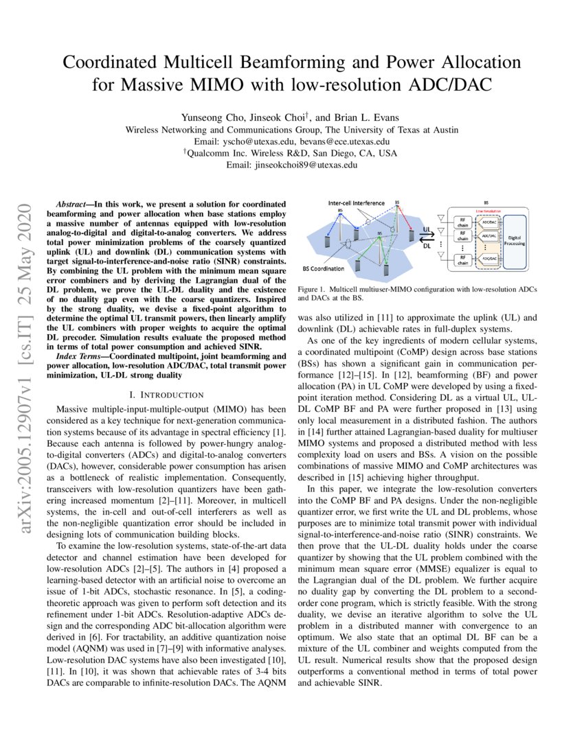 Coordinated Multicell Beamforming And Power Allocation For Massive Mimo With Low Resolution Adc