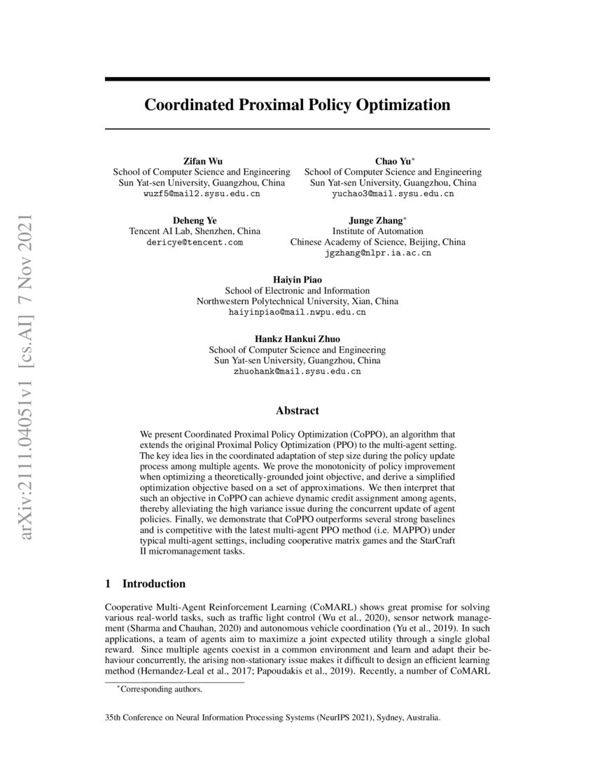 Coordinated Proximal Policy Optimization | DeepAI