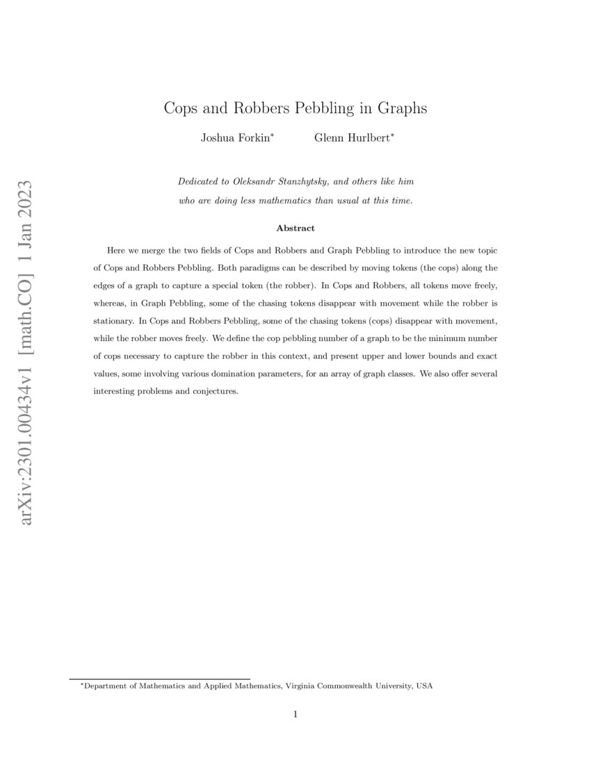 Cops and robbers pebbling in graphs | DeepAI