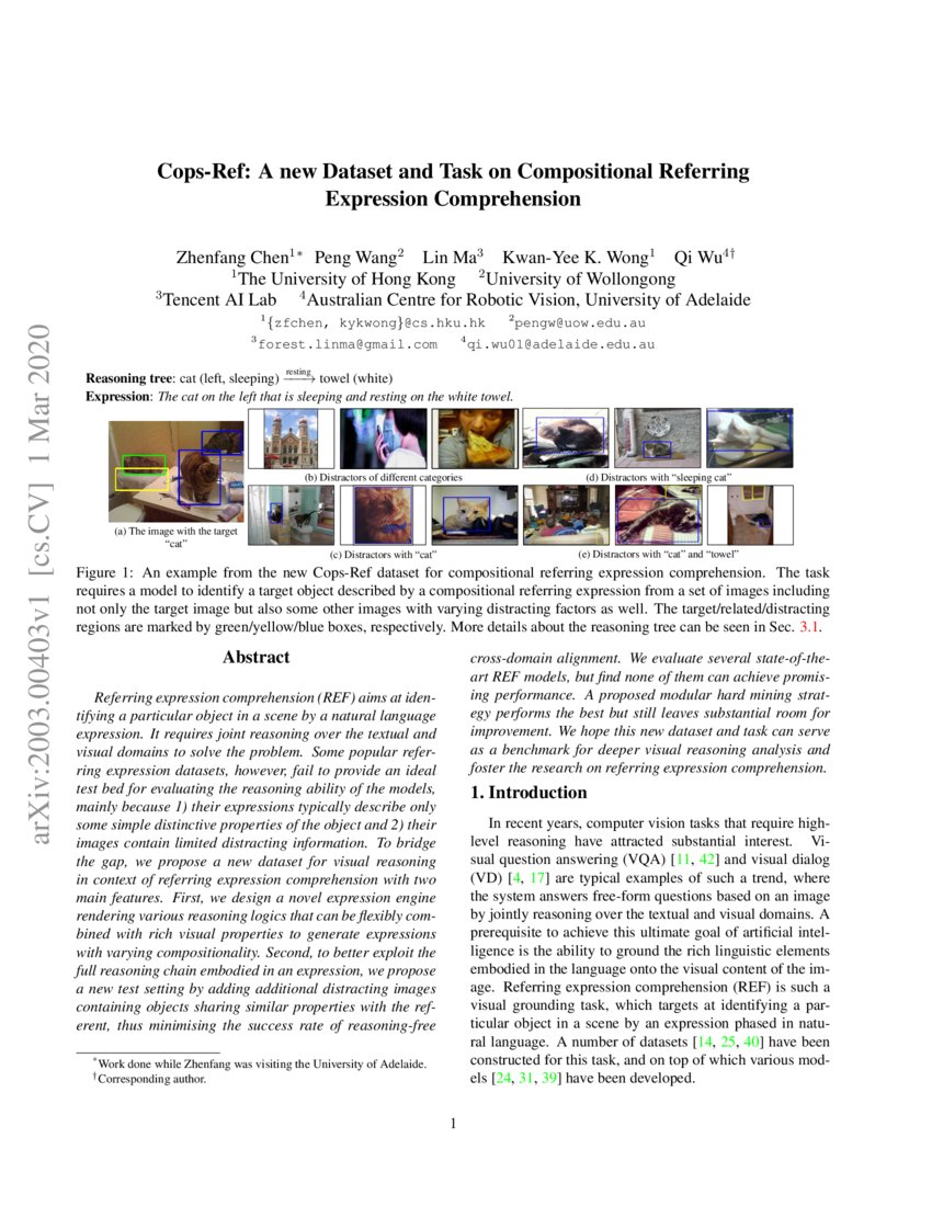 Cops-Ref: A new Dataset and Task on Compositional Referring Expression Comprehension | DeepAI
