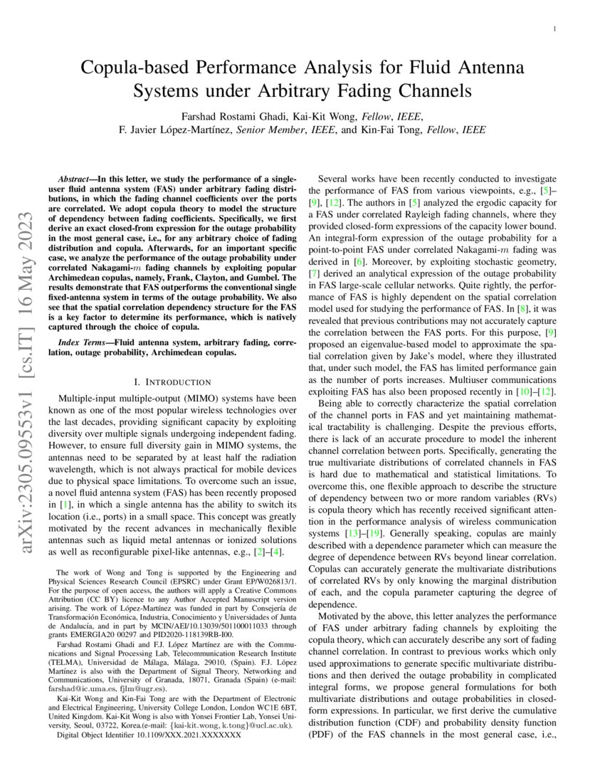 Copula-based Performance Analysis for Fluid Antenna Systems under Arbitrary Fading Channels | DeepAI