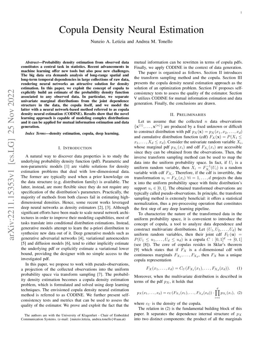 Copula Density Neural Estimation | DeepAI