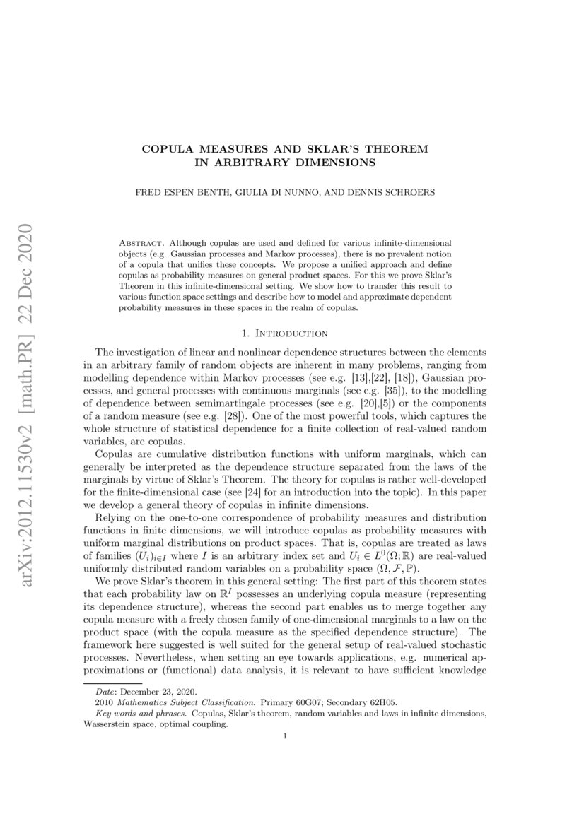 Copula Measures and Sklar's Theorem in Arbitrary Dimensions | DeepAI