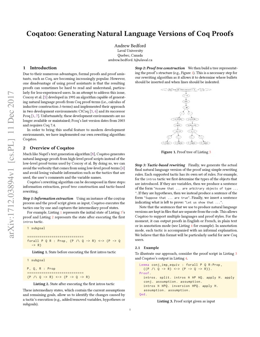 Coqatoo: Generating Natural Language Versions of Coq Proofs | DeepAI Coqatoo: Generating Natural Language Versions of Coq Proofs | DeepAI