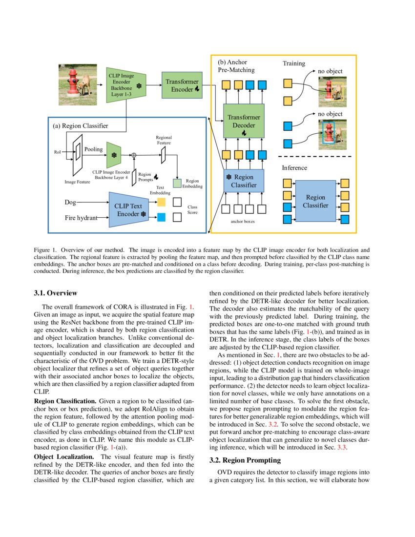 CORA: Adapting CLIP for Open-Vocabulary Detection with Region Prompting and Anchor Pre-Matching ...
