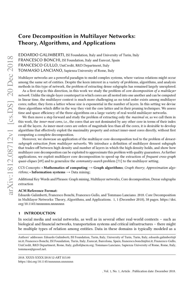 Core Decomposition In Multilayer Networks Theory Algorithms And Applications Deepai