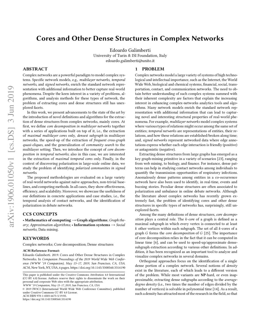 Cores and Other Dense Structures in Complex Networks | DeepAI
