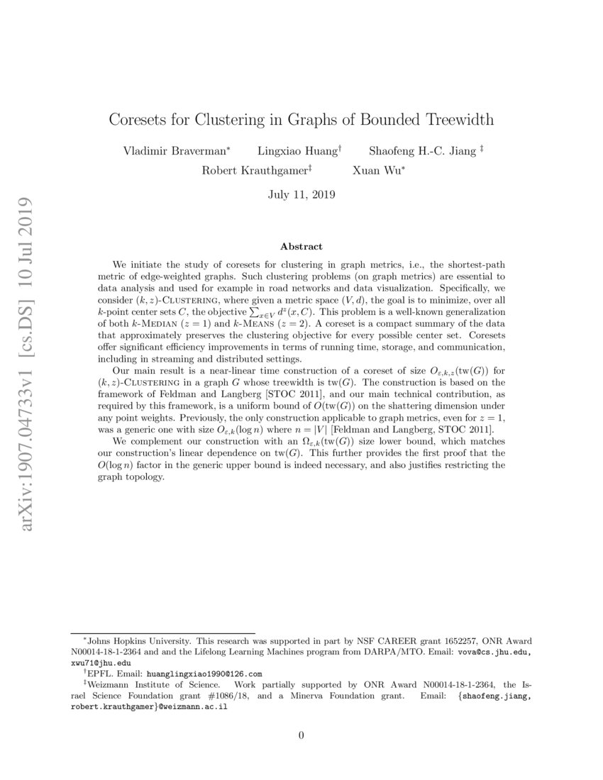 Coresets for Clustering in Graphs of Bounded Treewidth | DeepAI