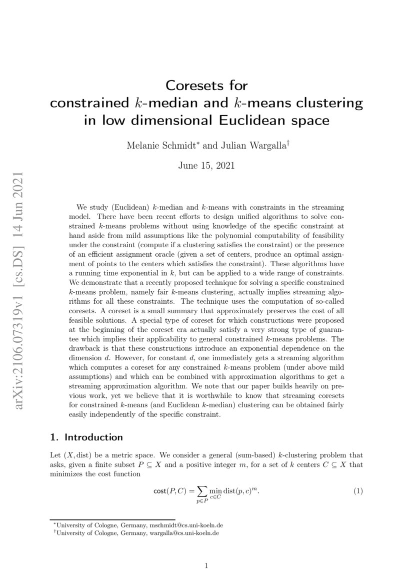Coresets for constrained k-median and k-means clustering in low ...