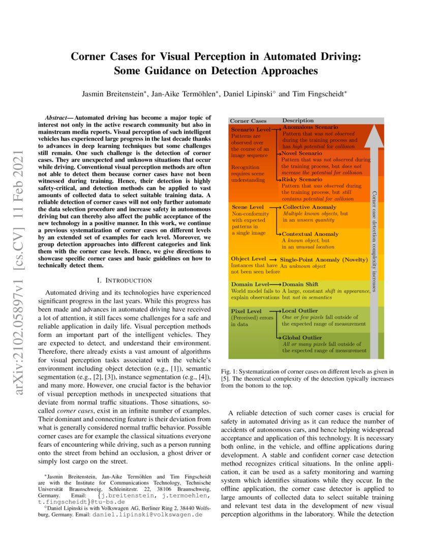 Corner Cases For Visual Perception In Automated Driving Some Guidance