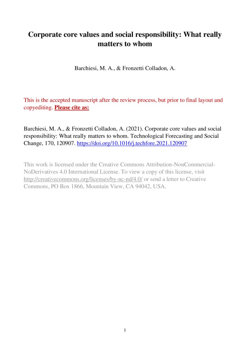 Corporate core values and social responsibility: What really matters to ...