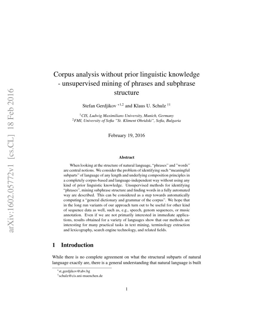 Corpus analysis without prior linguistic knowledge - unsupervised ...