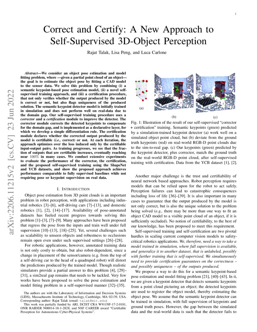 Correct And Certify A New Approach To Self Supervised 3d Object Perception Deepai