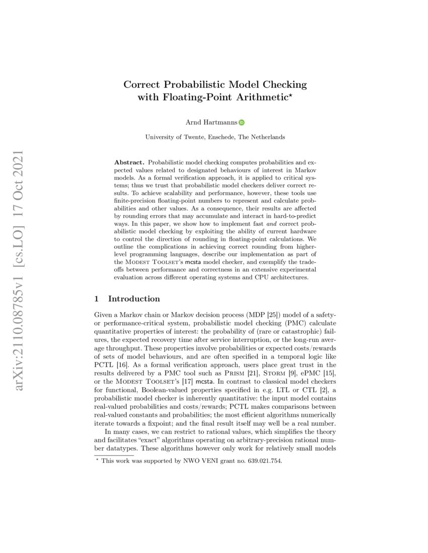 Correct Probabilistic Model Checking with Floating-Point Arithmetic ... Correct Probabilistic Model Checking with Floating-Point Arithmetic ...