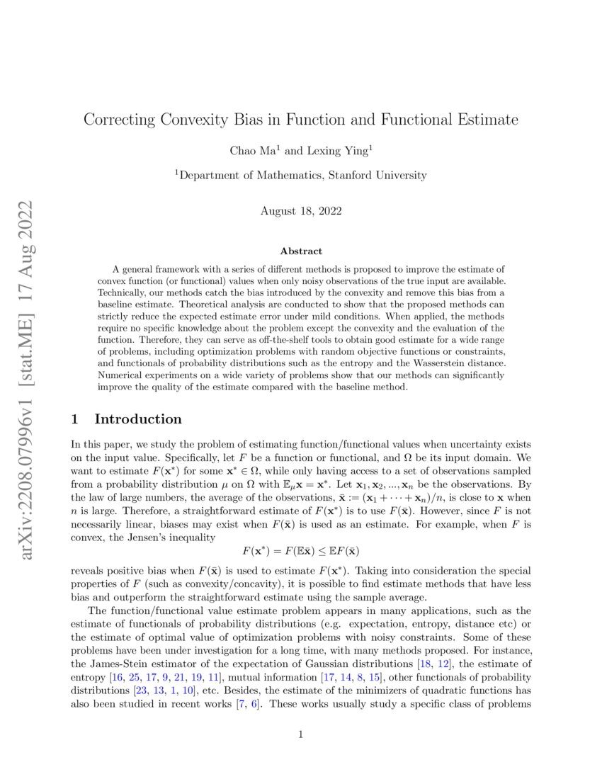 Correcting Convexity Bias in Function and Functional Estimate | DeepAI
