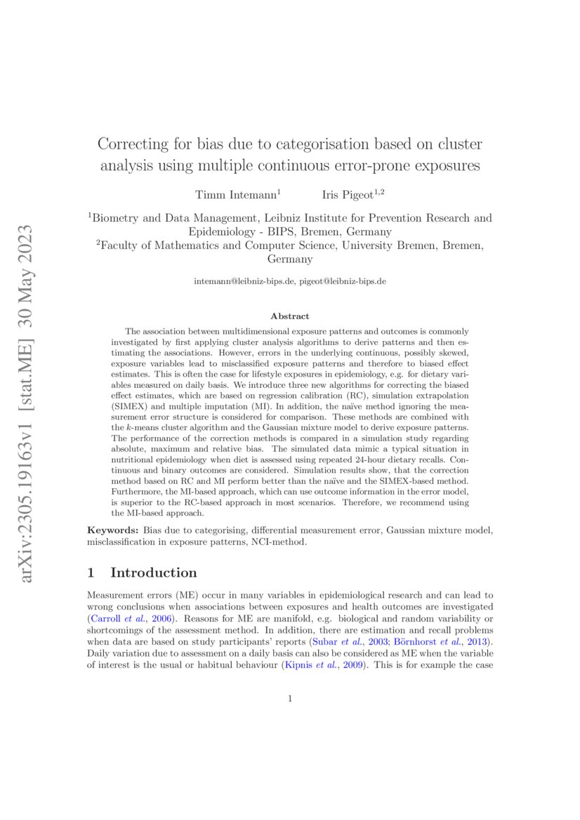 Correcting For Bias Due To Categorisation Based On Cluster Analysis Using Multiple Continuous