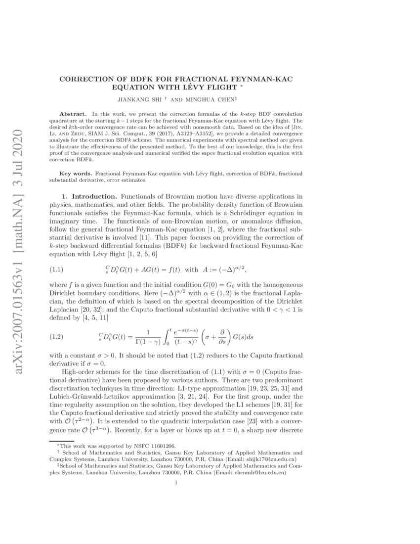 Correction of BDFk for fractional Feynman-Kac equation with Lévy flight ...