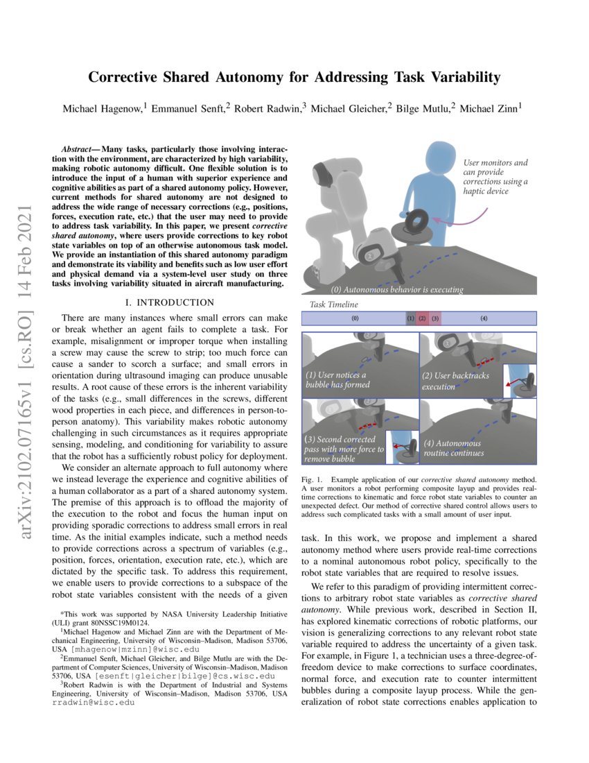 Corrective Shared Autonomy for Addressing Task Variability | DeepAI