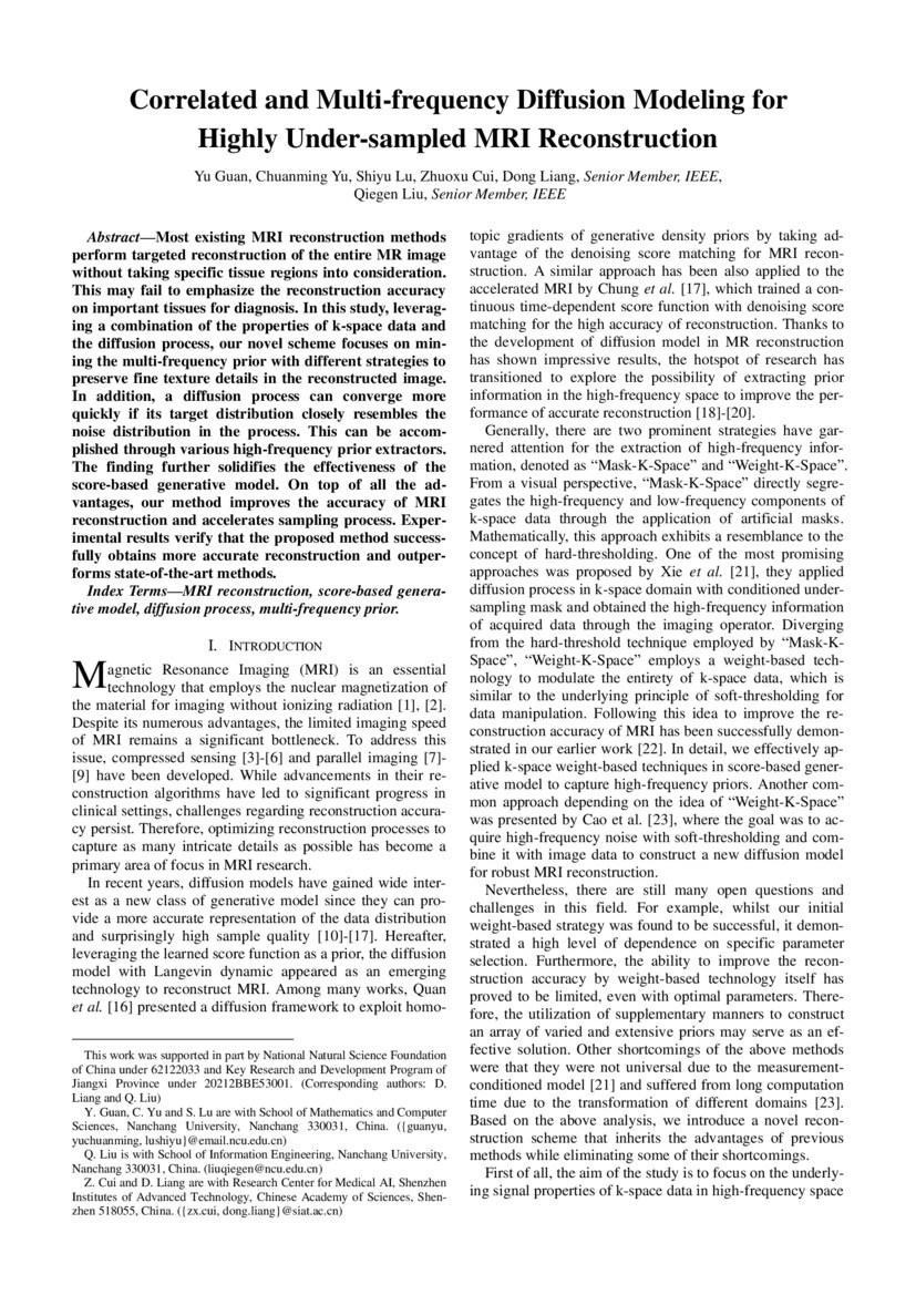 Correlated And Multi Frequency Diffusion Modeling For Highly Under Sampled Mri Reconstruction