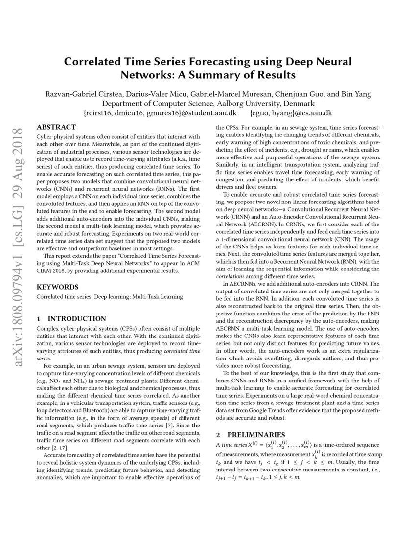 Correlated Time Series Forecasting using Deep Neural Networks: A Summary of Results | DeepAI
