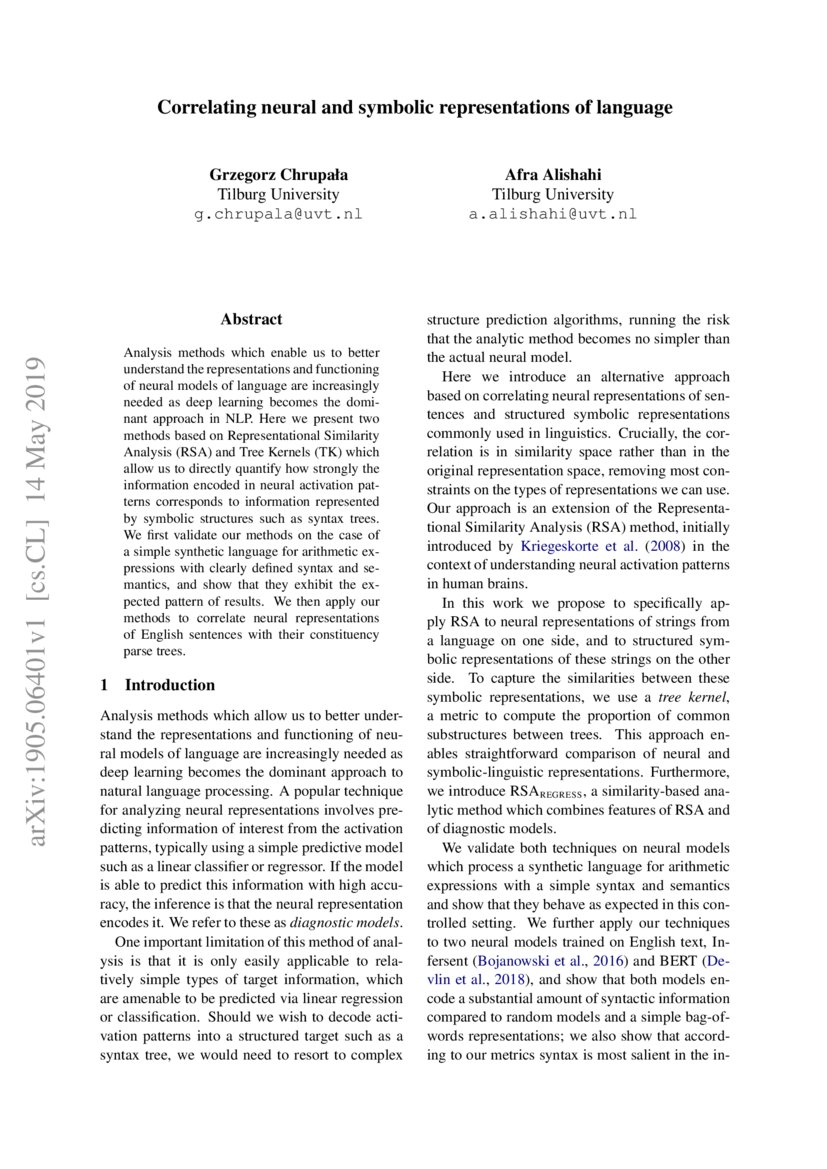 Correlating neural and symbolic representations of language | DeepAI