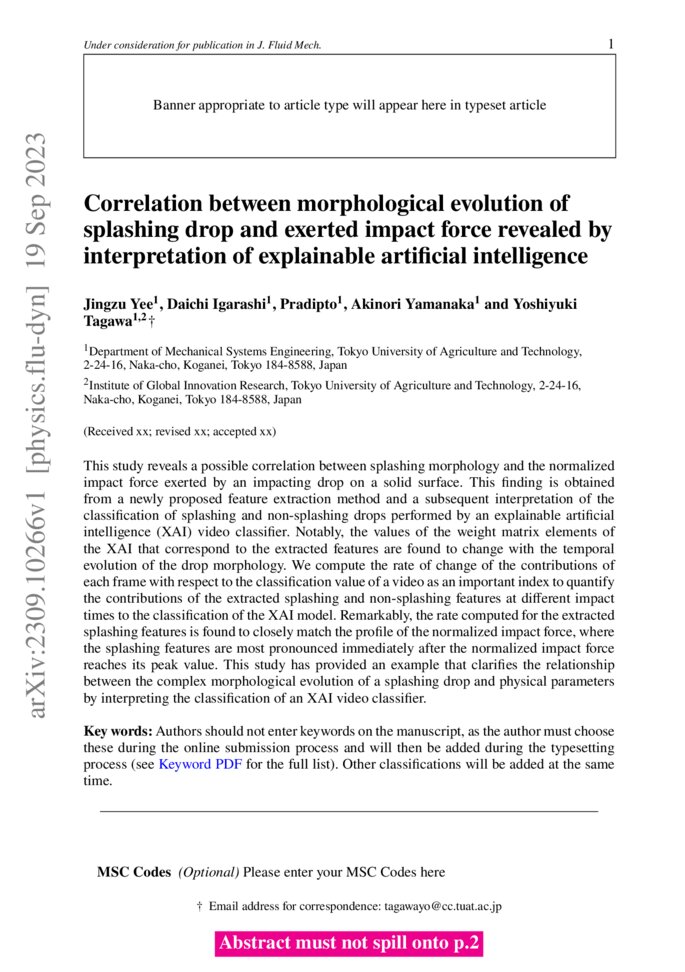 Correlation between morphological evolution of splashing drop and exerted impact force revealed ...