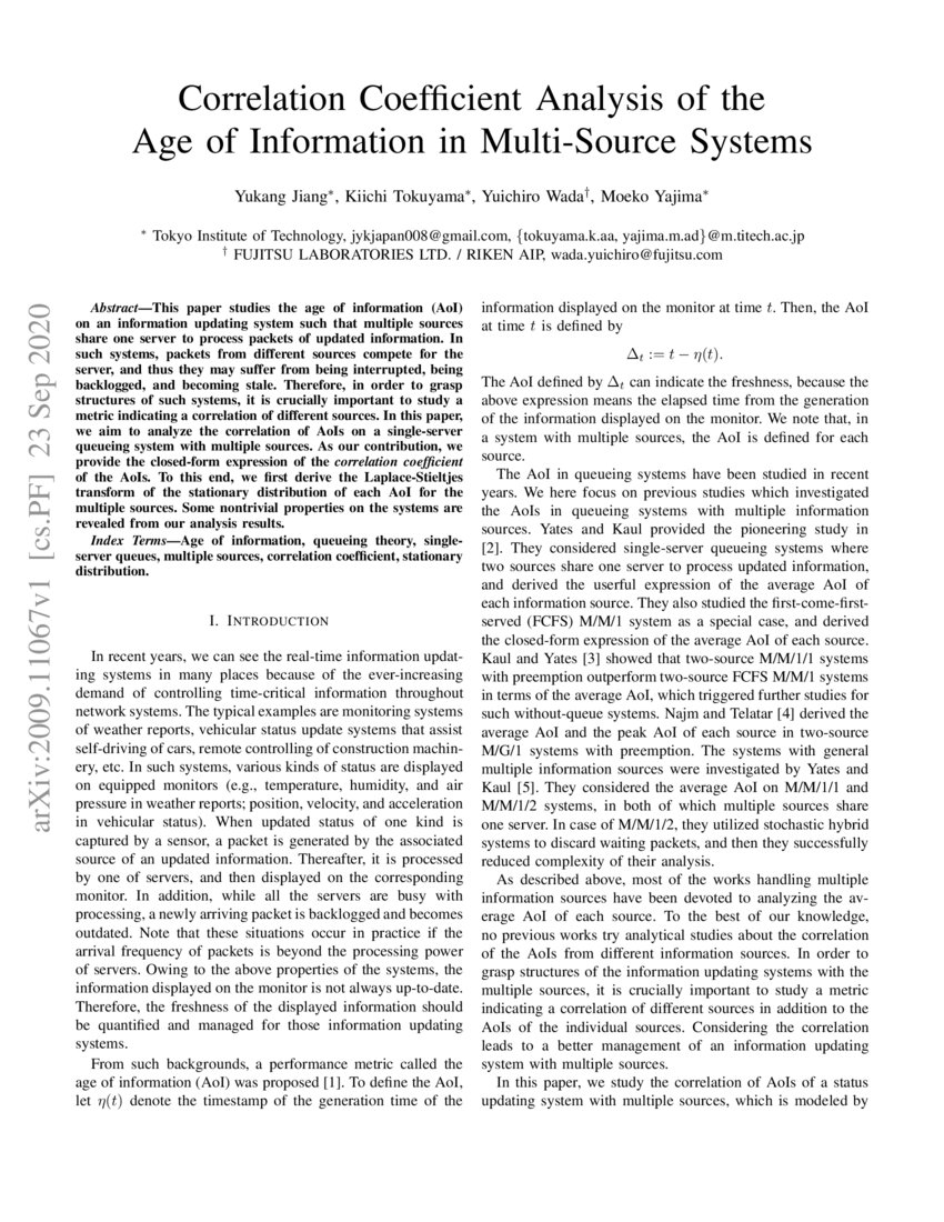 Correlation Coefficient Analysis of the Age of Information in Multi ...