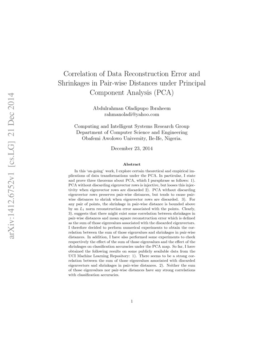 Correlation of Data Reconstruction Error and Shrinkages in Pair-wise ...