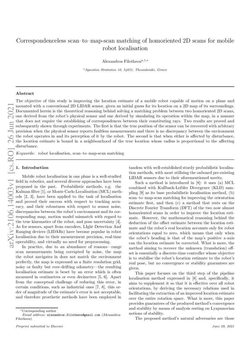 Correspondenceless Scan To Map Scan Matching Of Homoriented 2d Scans For Mobile Robot