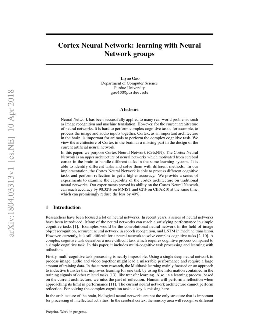 Cortex Neural Network: learning with Neural Network groups | DeepAI