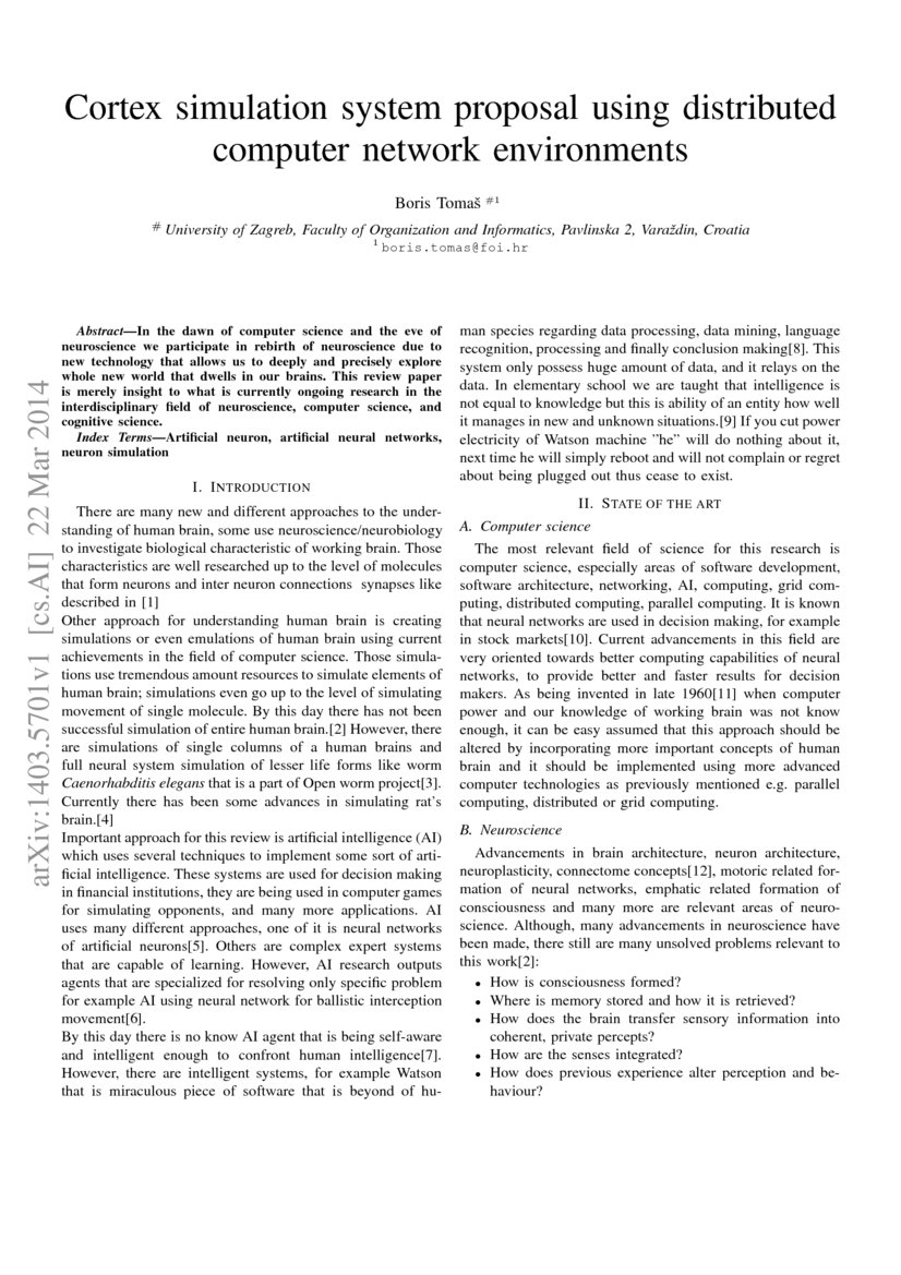 Cortex Simulation System Proposal Using Distributed Computer Network Environments Deepai