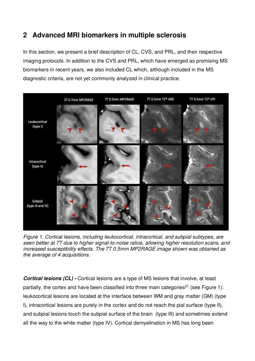Cortical lesions, central vein sign, and paramagnetic rim lesions in multiple sclerosis ...