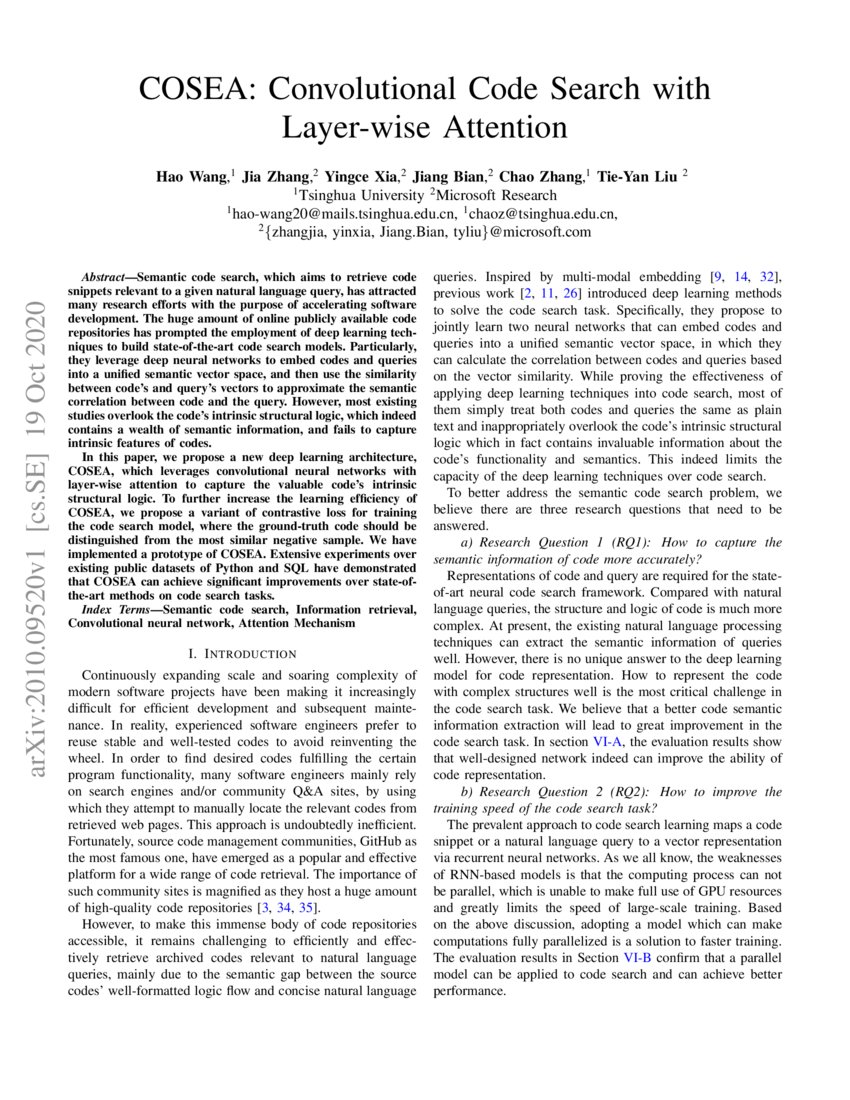 COSEA: Convolutional Code Search with Layer-wise Attention | DeepAI