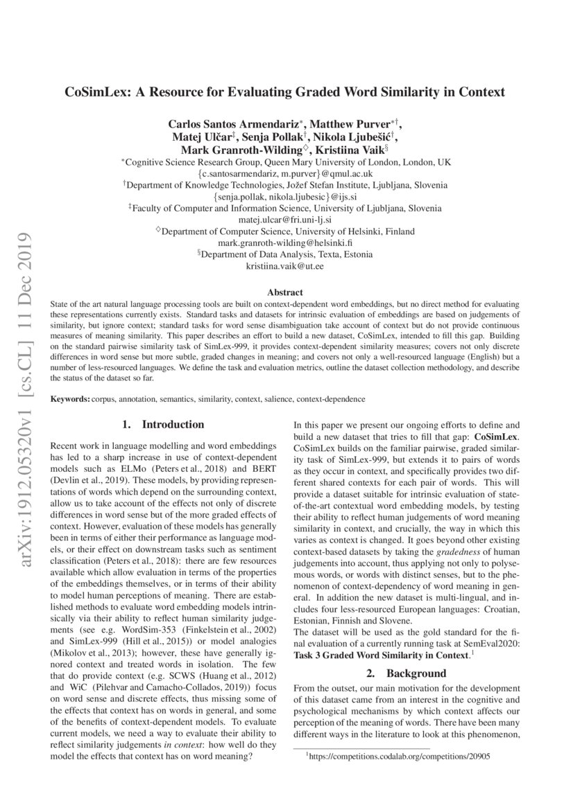 CoSimLex: A Resource for Evaluating Graded Word Similarity in Context ...