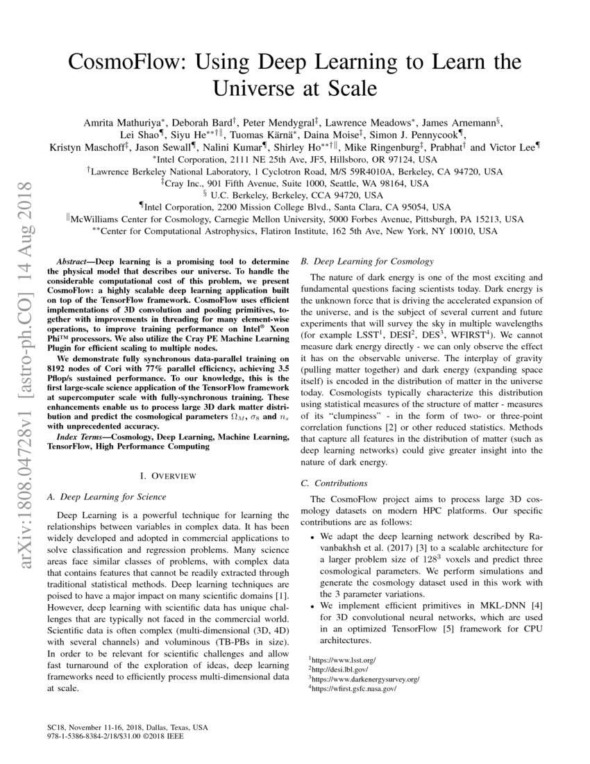 CosmoFlow: Using Deep Learning to Learn the Universe at Scale | DeepAI