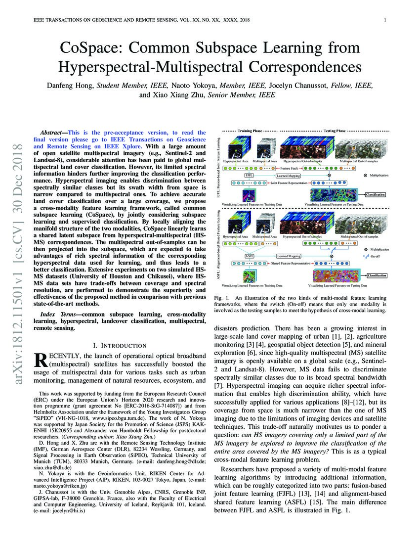 CoSpace: Common Subspace Learning from Hyperspectral-Multispectral Correspondences | DeepAI