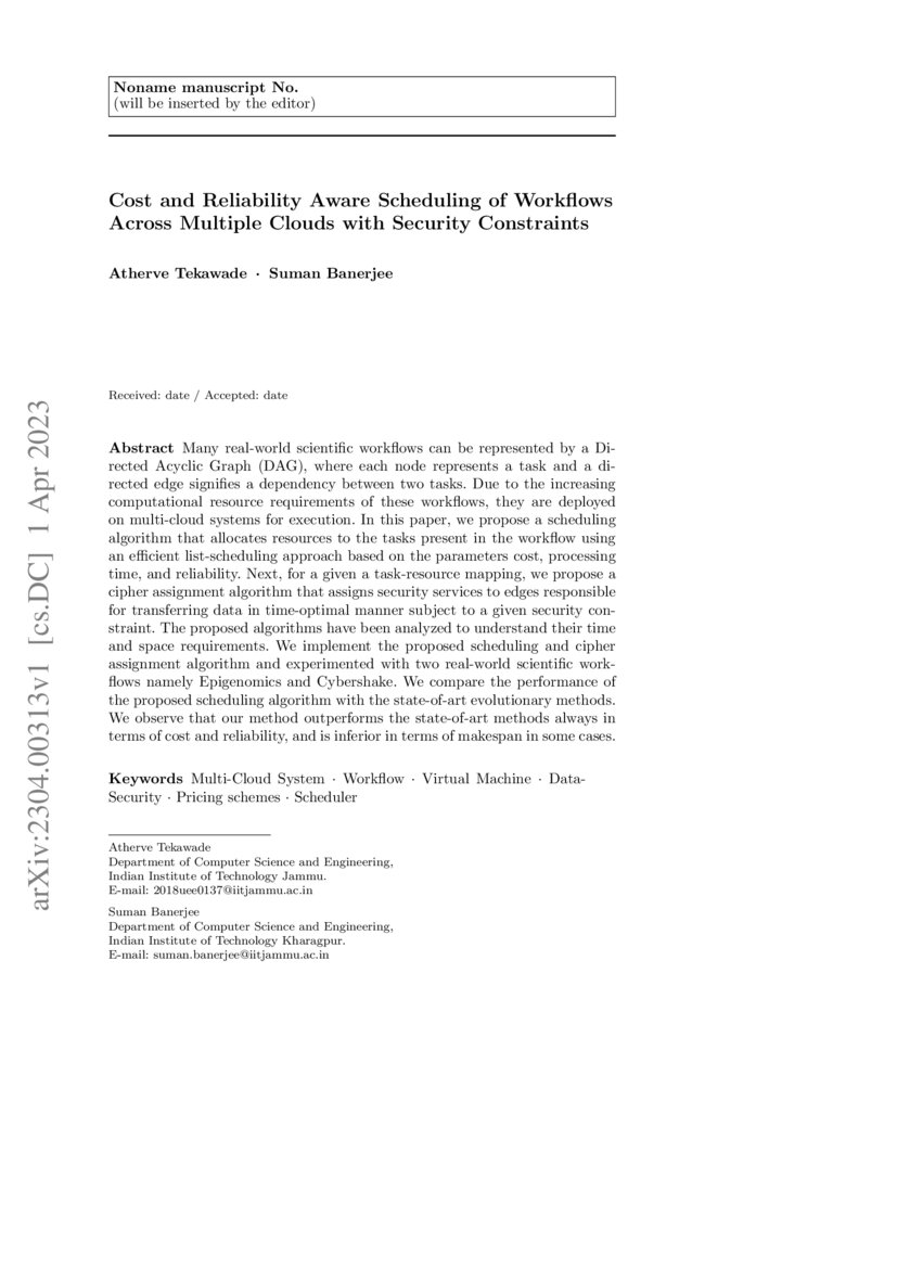 Cost And Reliability Aware Scheduling Of Workflows Across Multiple Clouds With Security