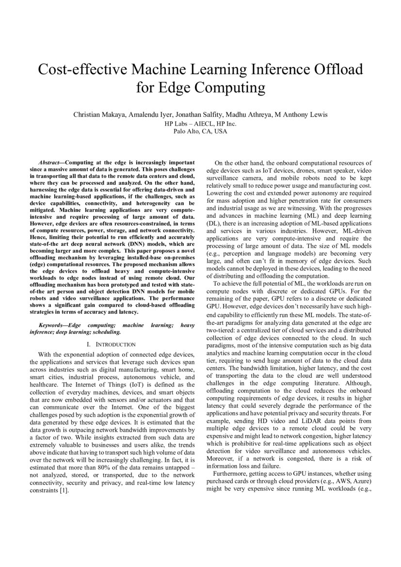 Cost-effective Machine Learning Inference Offload for Edge Computing ... Cost-effective Machine Learning Inference Offload for Edge Computing ...