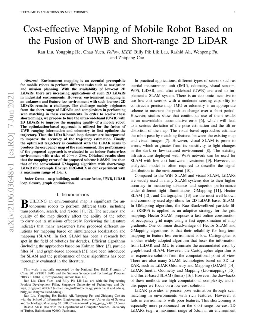 Cost-effective Mapping of Mobile Robot Based on the Fusion of UWB and ...