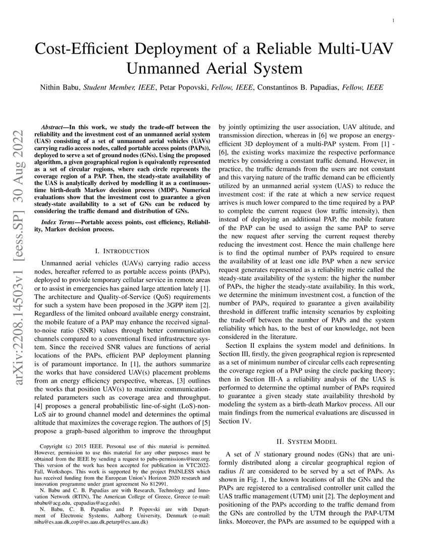 Cost Efficient Deployment Of A Reliable Multi Uav Unmanned Aerial System Deepai